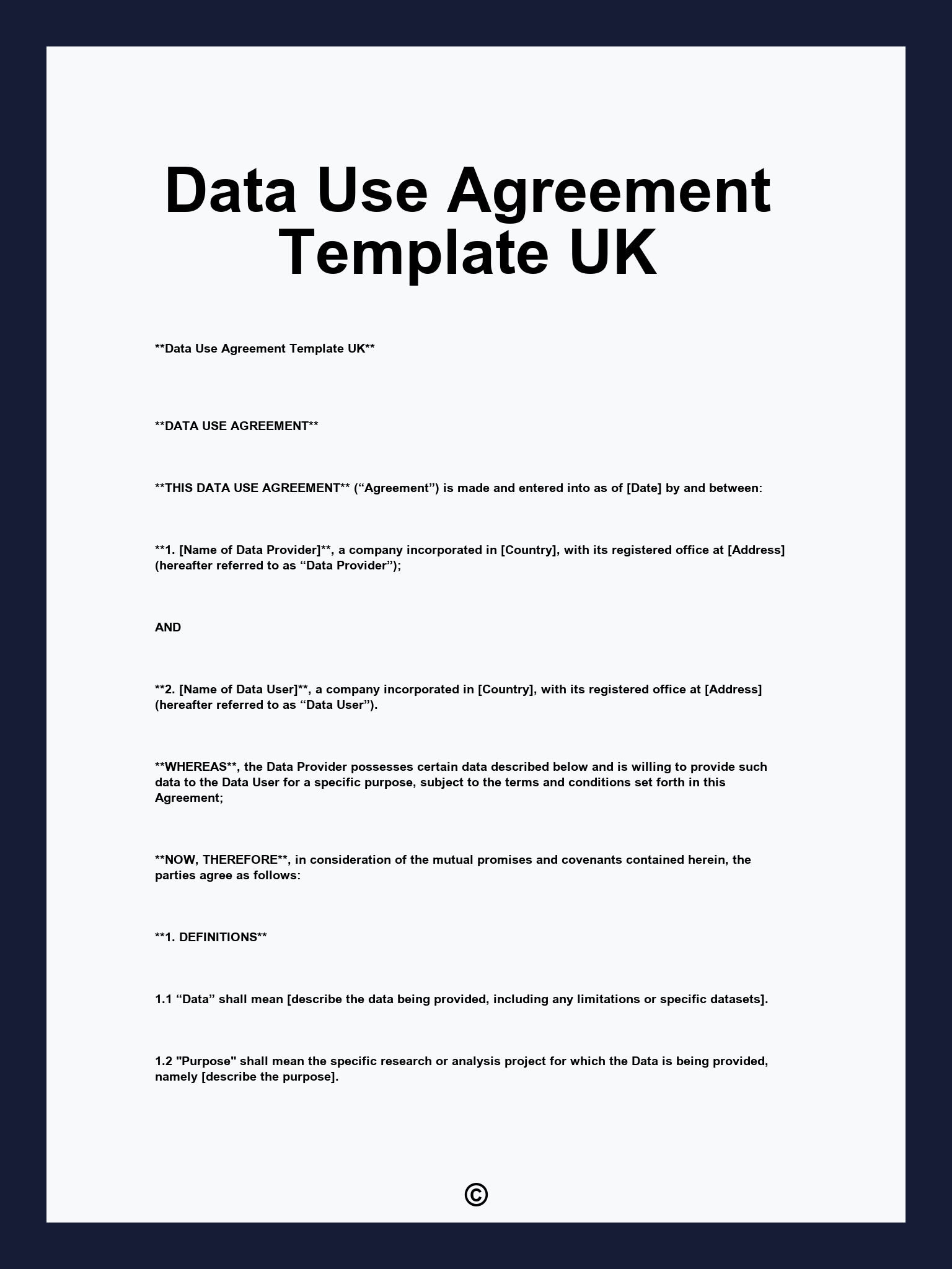 Data Use Agreement Template UK