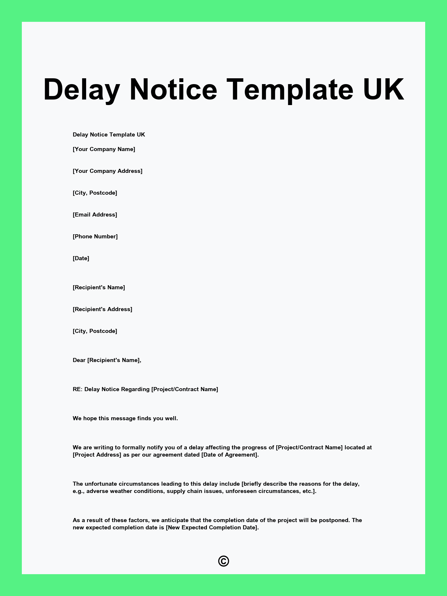 Delay Notice Template UK