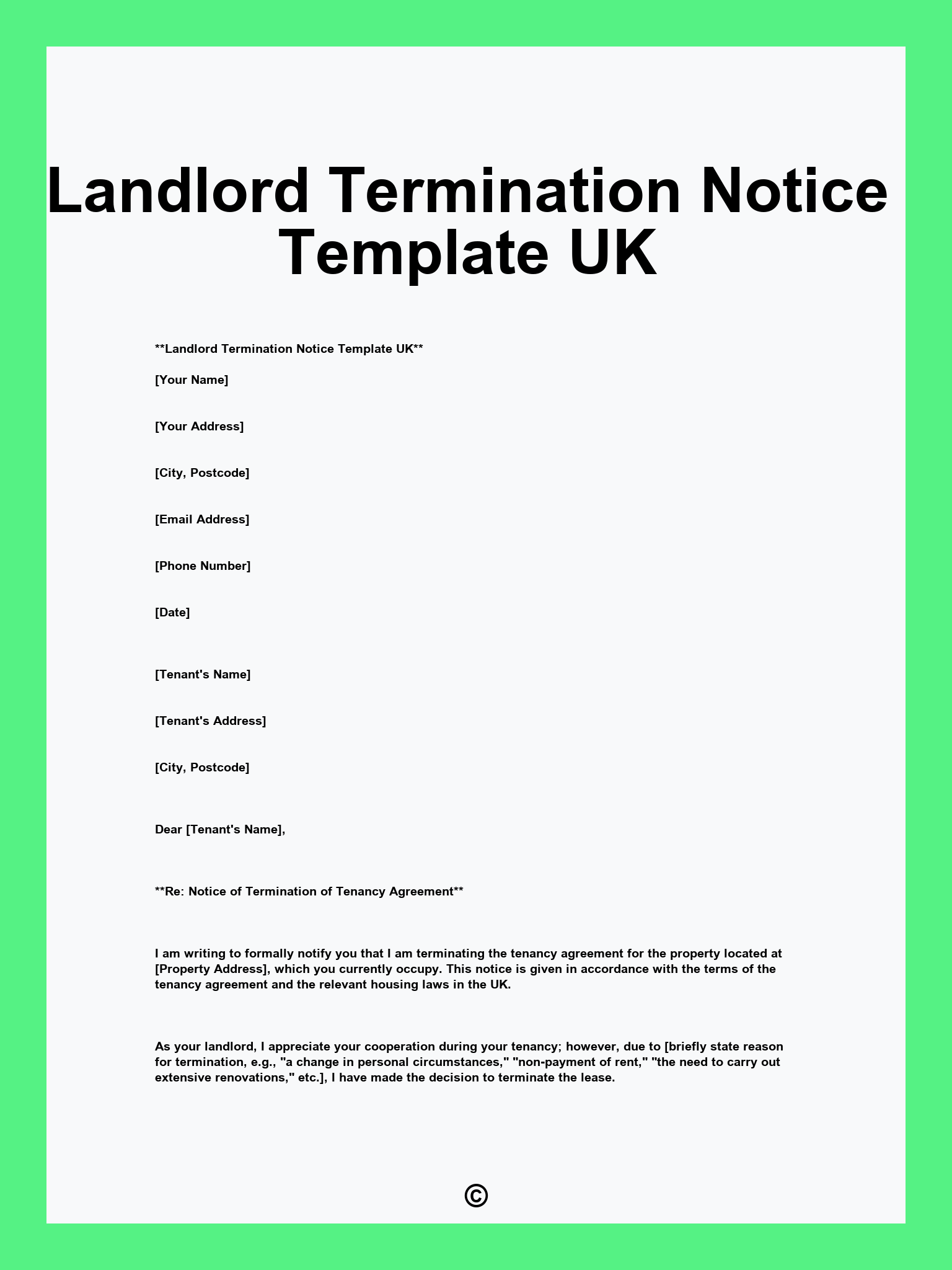 Landlord Termination Notice Template UK